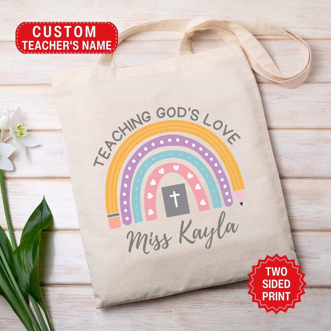 Christian Teacher Canvas Tote Bag/ Personalized Bible Instructor Bag ...