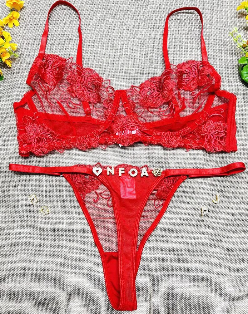 Custom Lingerie Set,custom Bra & Panty Letters Thong,custom Lingerie ...