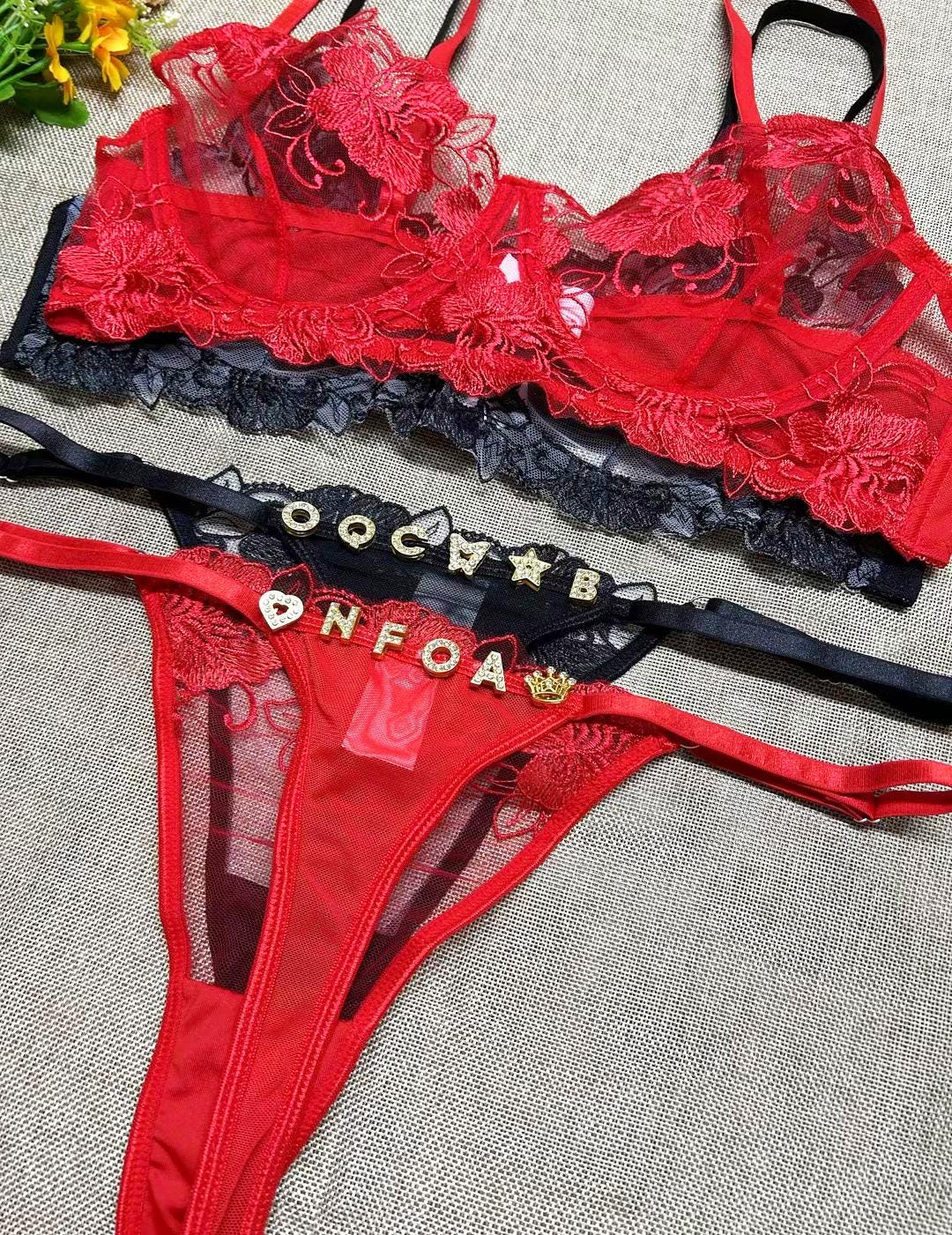 Custom Lingerie Set,custom Bra & Panty Letters Thong,custom Lingerie ...