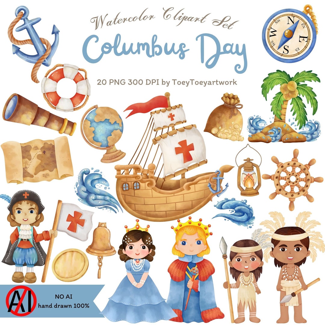 Watercolor Columbus Clipart Discovery of America Columbus Clipart ...