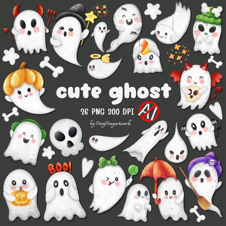 Watercolor Cute Ghosts Clipart Halloween Clipart Instant Download ...