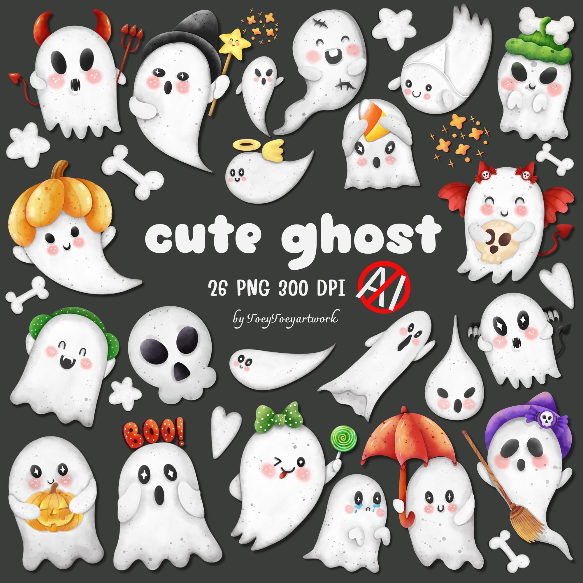 Watercolor Cute Ghosts Clipart Halloween Clipart Instant Download ...