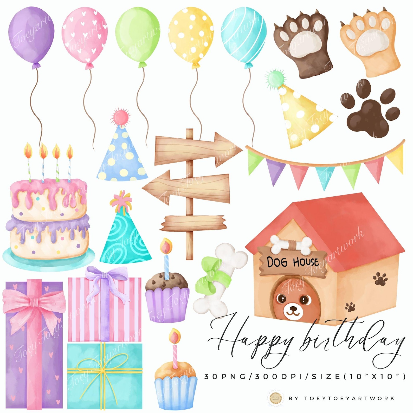 Watercolor Birthday Dogs Clip Art,birthday Dogs,cute Dog,birthday Party ...
