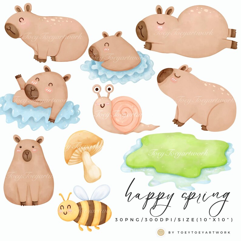 Clipart de capibara de acuarela, capibara, primavera, jardín, flor ...