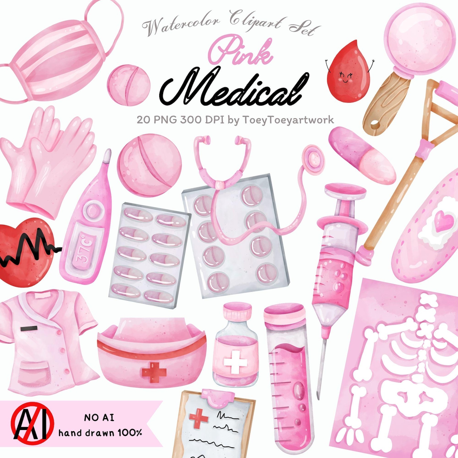 Watercolor Pink Medical Clipart,nurse Life Clipart,instant Download ...