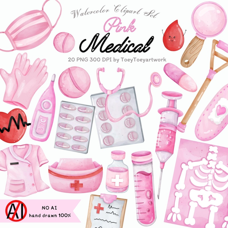 Watercolor Pink Medical Clipart,nurse Life Clipart,instant Download ...