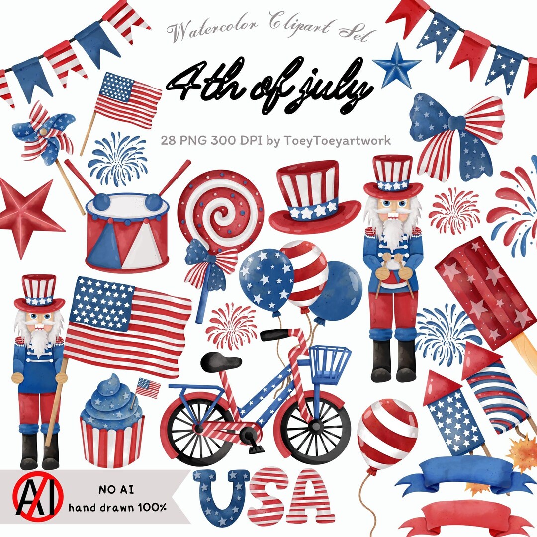 Watercolor 4th of July Clipart,4th of July Png,4th of July,america ...