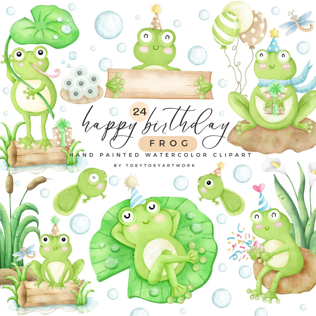 Watercolor Cute Frog Clipart,happy Birthday Clipart,frogs Clipart,cute ...