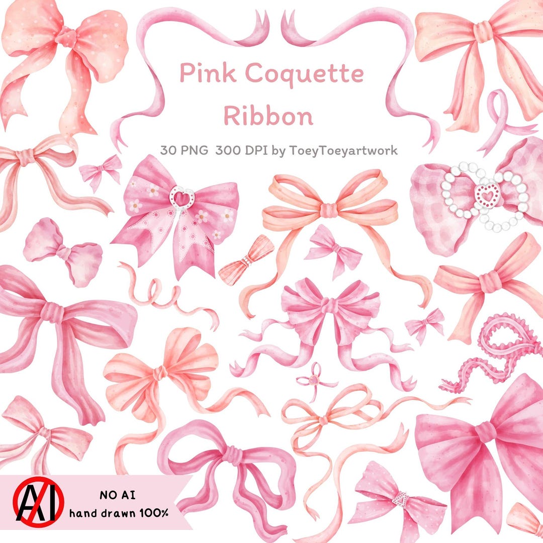 Watercolor Pink Coquette Ribbon Clipart,pink Bow,birthday Party ...