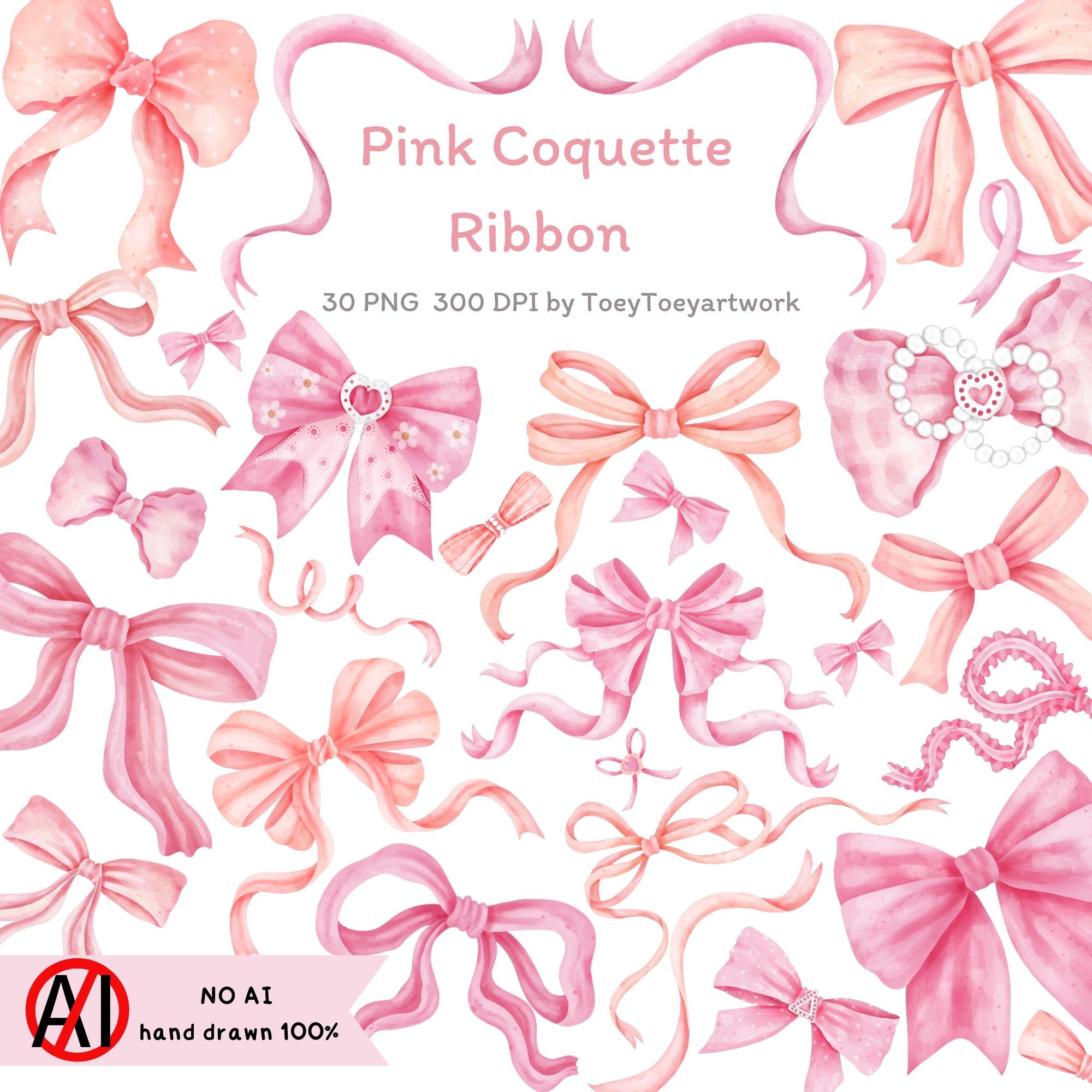 Watercolor Pink Coquette Ribbon Clipart,pink Bow,birthday Party ...