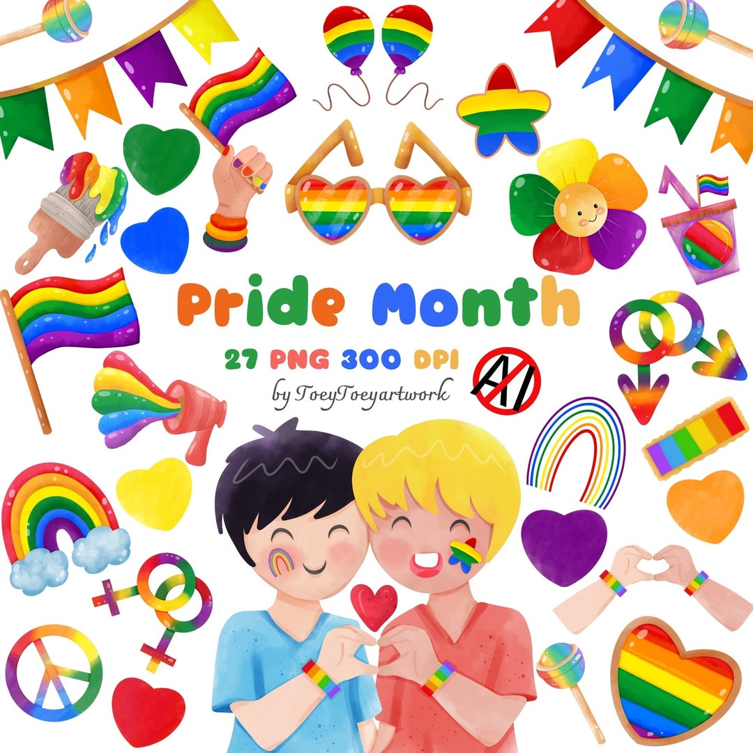 Watercolor Pride Month Clipart Instant Download Rainbow Flag Art ...