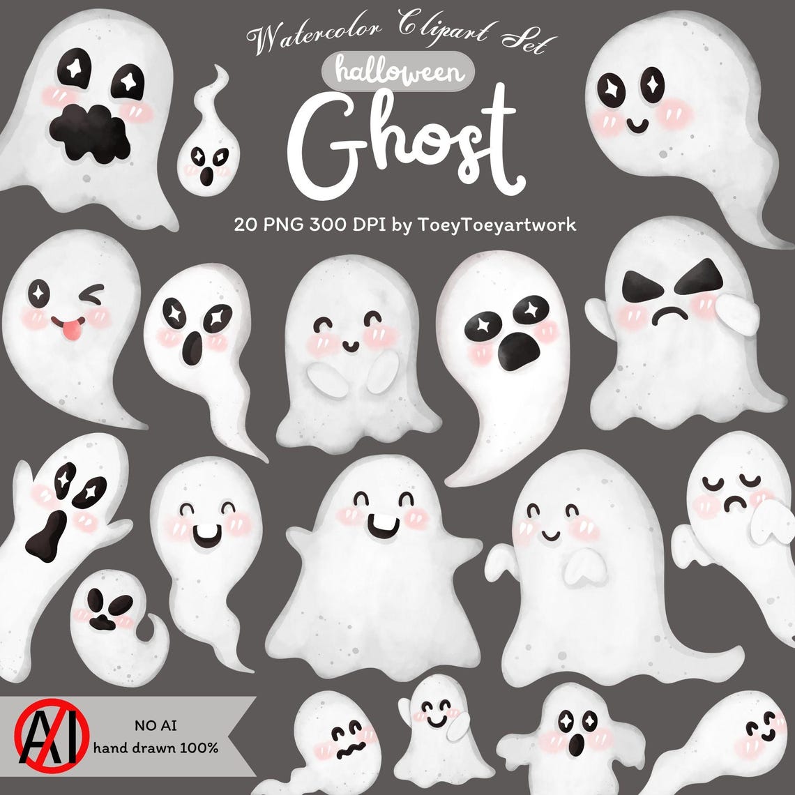Watercolor Ghost Clipart - Cute Ghost Clipart - Halloween Clipart ...