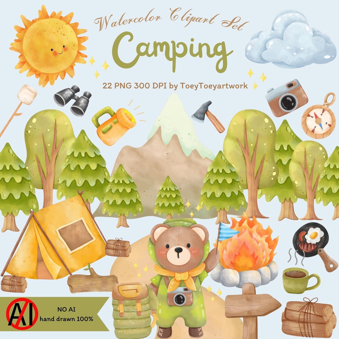 Watercolor Camping Clipart Camping Supplies Download Instant Download ...