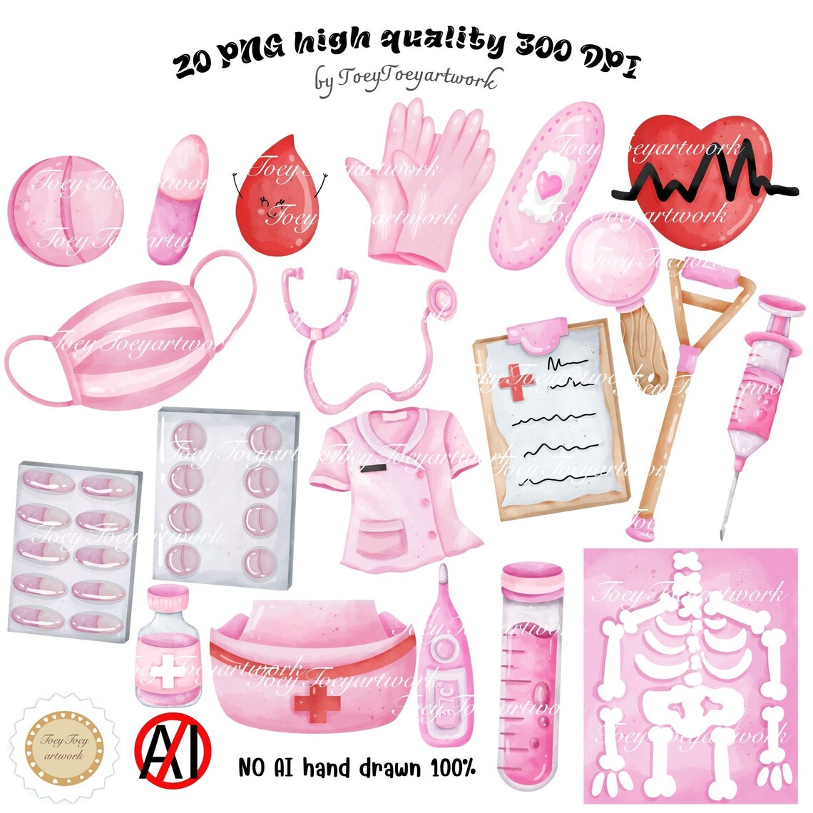 Watercolor Pink Medical Clipart,nurse Life Clipart,instant Download ...