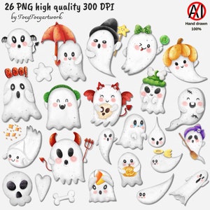 Watercolor Cute Ghosts Clipart Halloween Clipart Instant Download ...