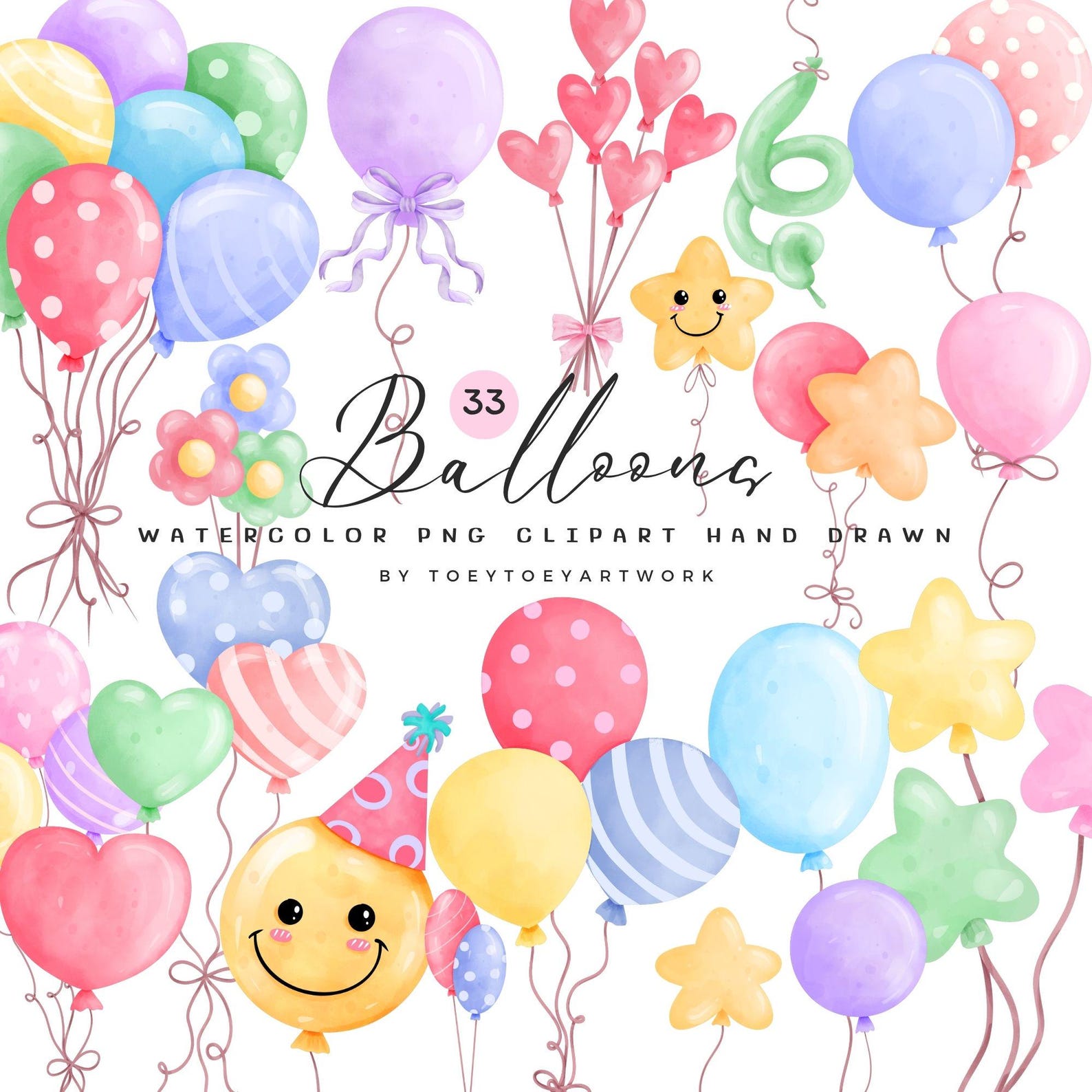 Watercolor Balloons Clipart, Birthday Clipart, Balloons Clipart ...