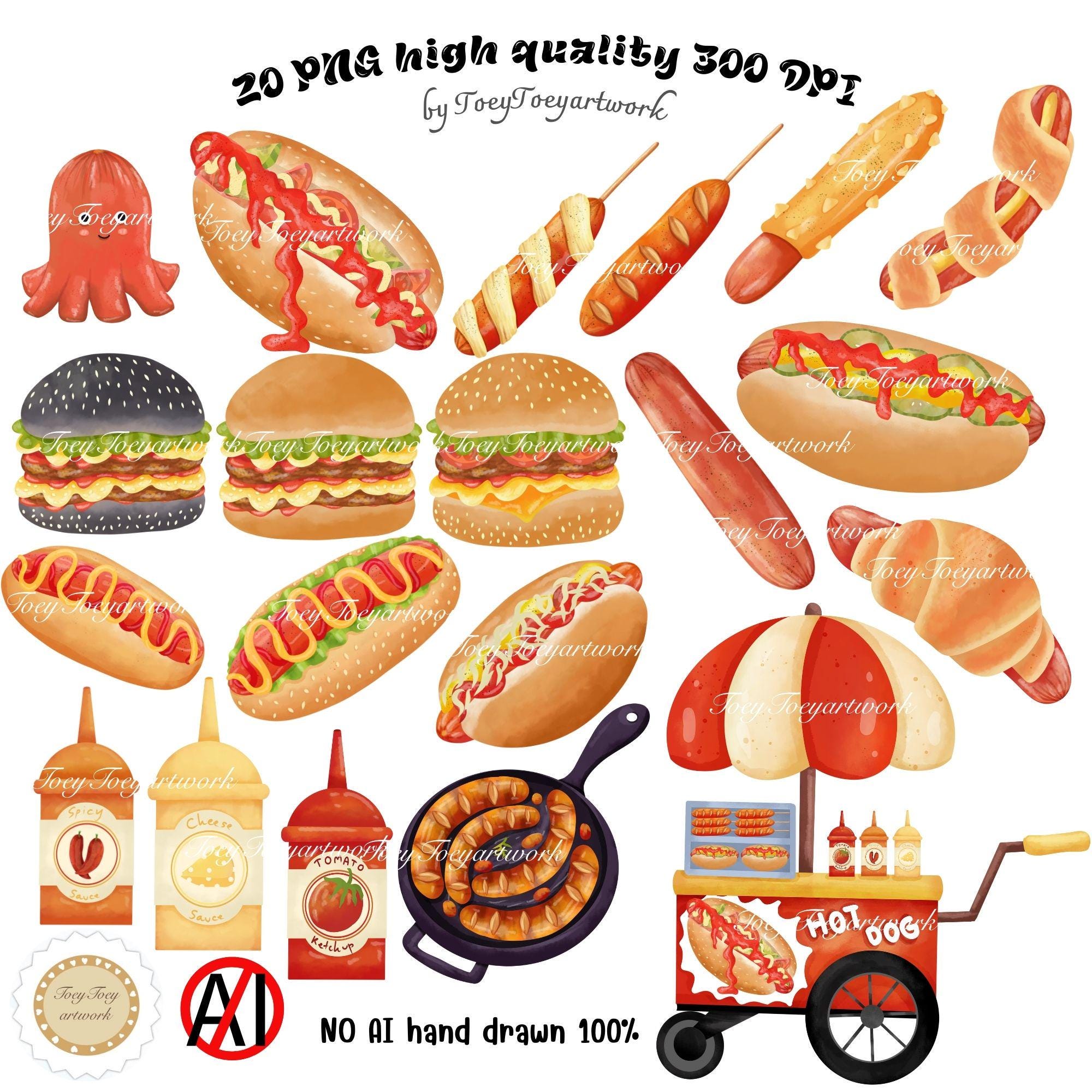 Watercolor Hot Dog Clipart,hot Dog Clipart,hot Dog,food Clipart, BBQ ...