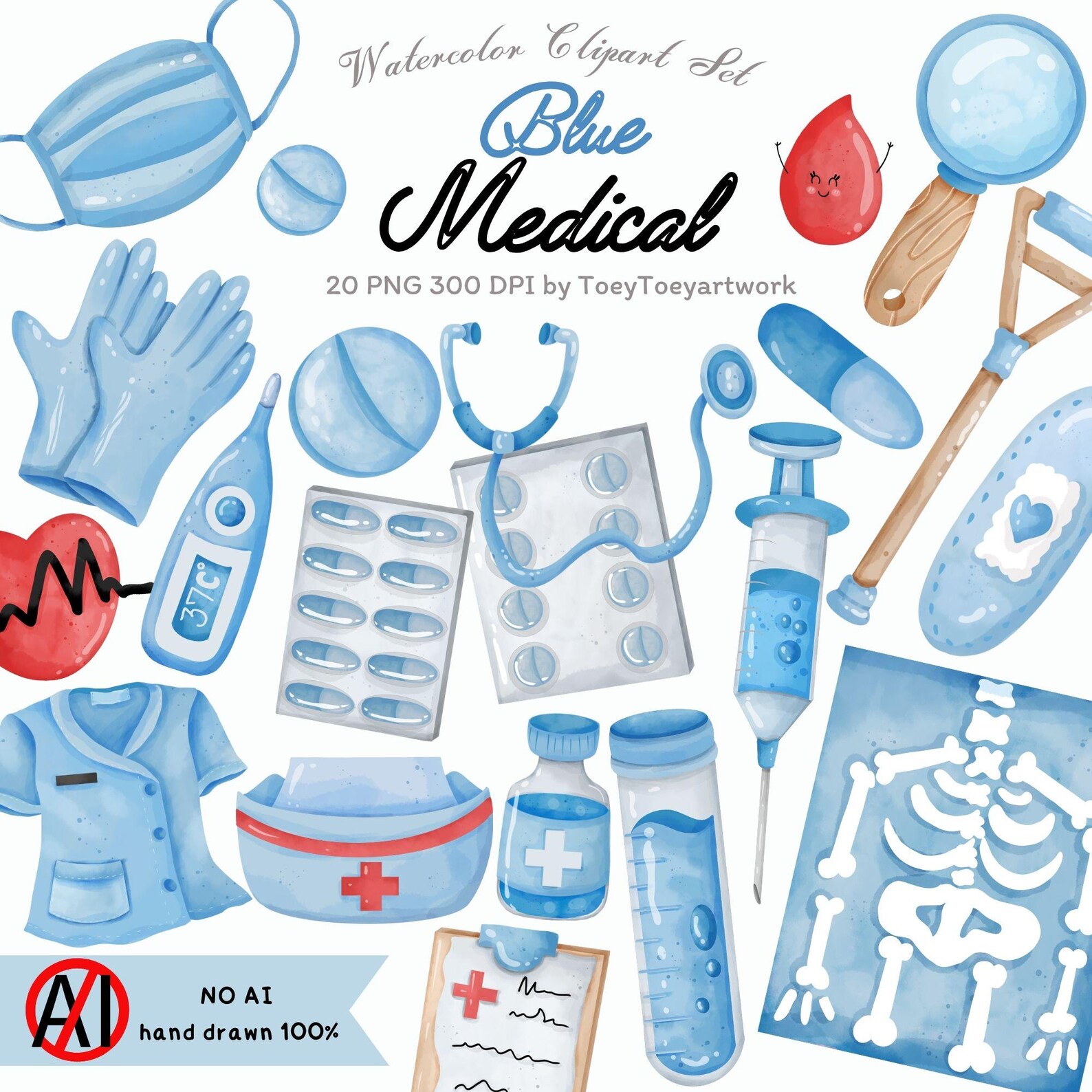 Watercolor Blue Medical Clipart,nurse Life Clipart,instant Download ...