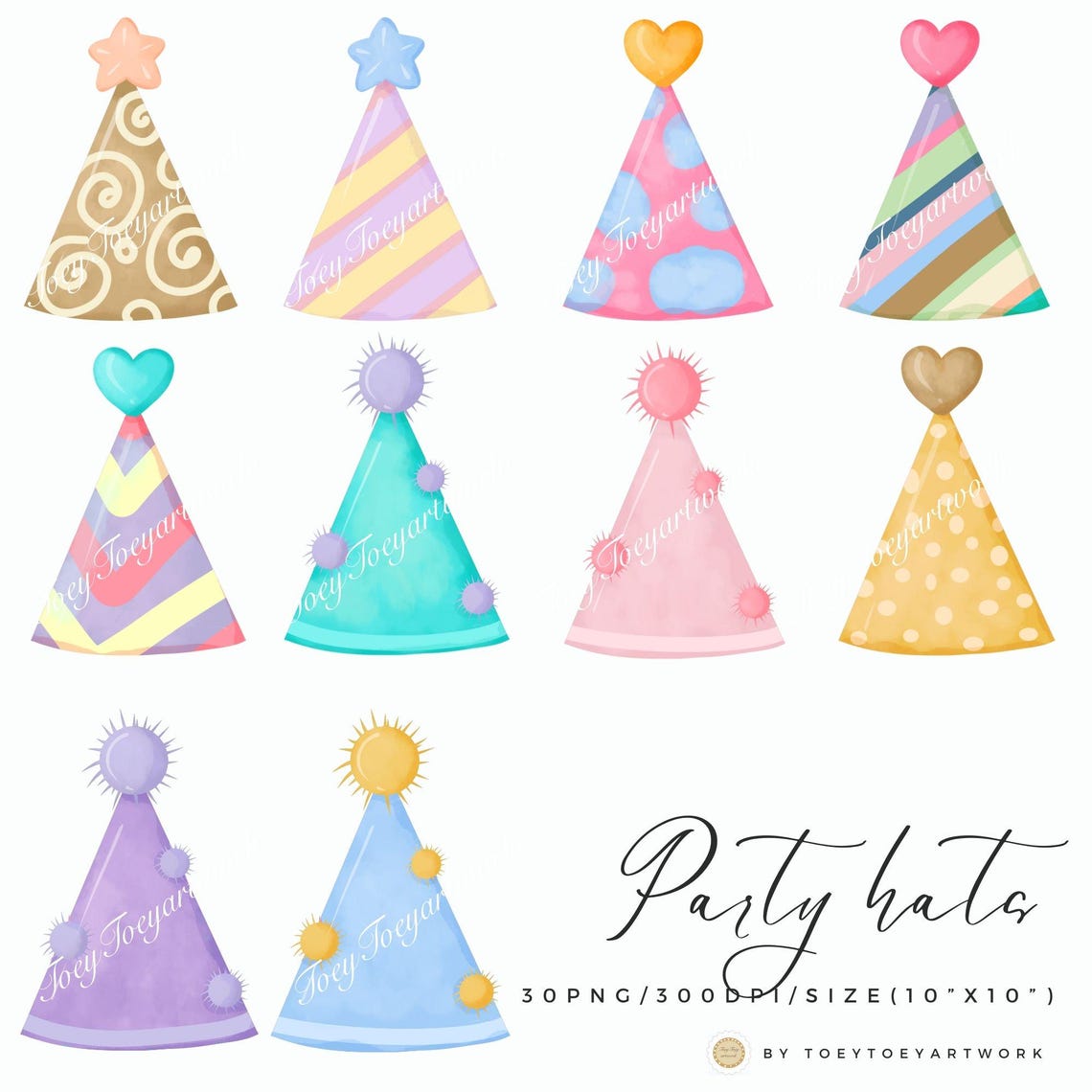 Watercolor Party Hats Clipart,party Hats,birthday Hats Clipart,colorful ...