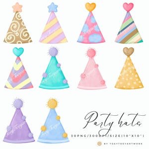 Watercolor Party Hats Clipart,party Hats,birthday Hats Clipart,colorful ...