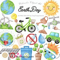 Eco-friendly Watercolor Clipart Set - 46 PNG Files, Go Green Recycling ...