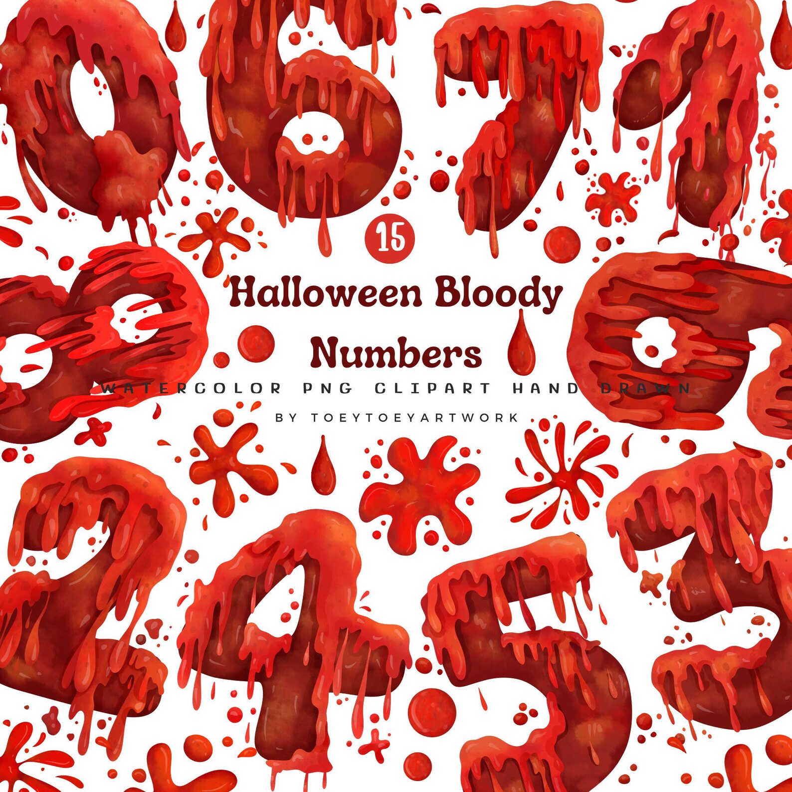 Watercolor Halloween Bloody Numbers,dripping Number,numbers Halloween ...