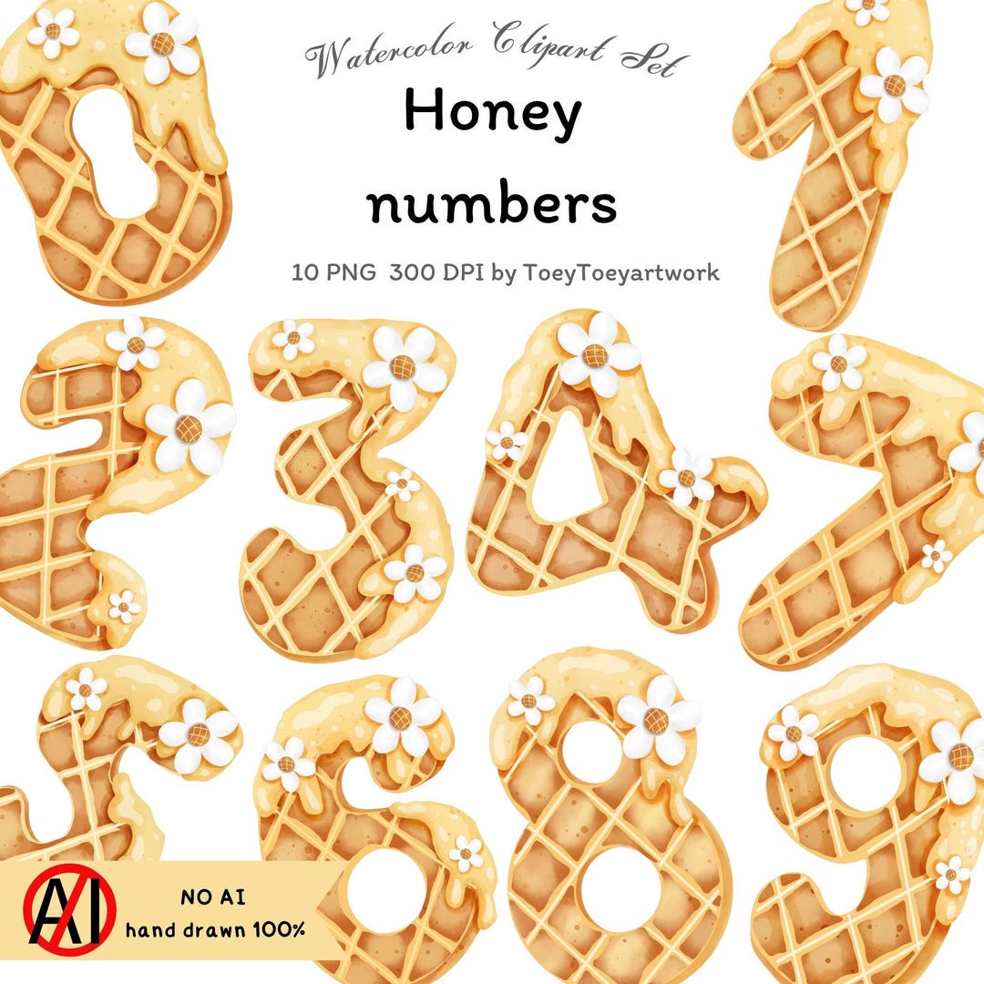 Watercolor Honey Numbers Clipart,number Clipart, Honey Numbers,sweet ...