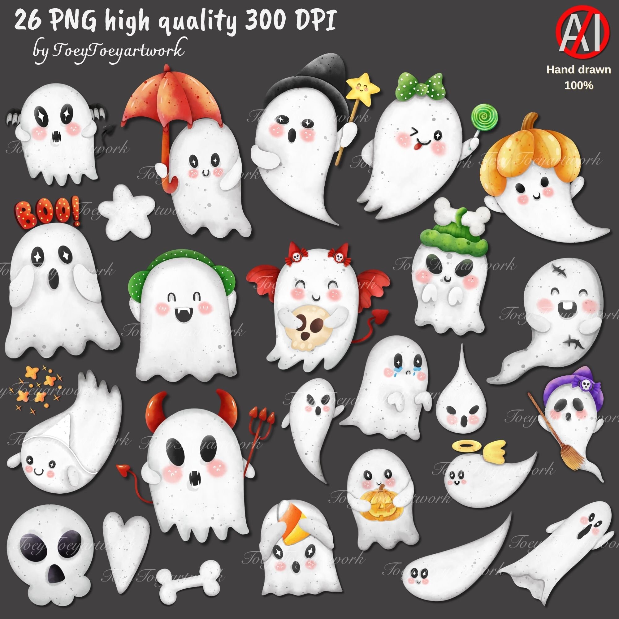Watercolor Cute Ghosts Clipart Halloween Clipart Instant Download ...