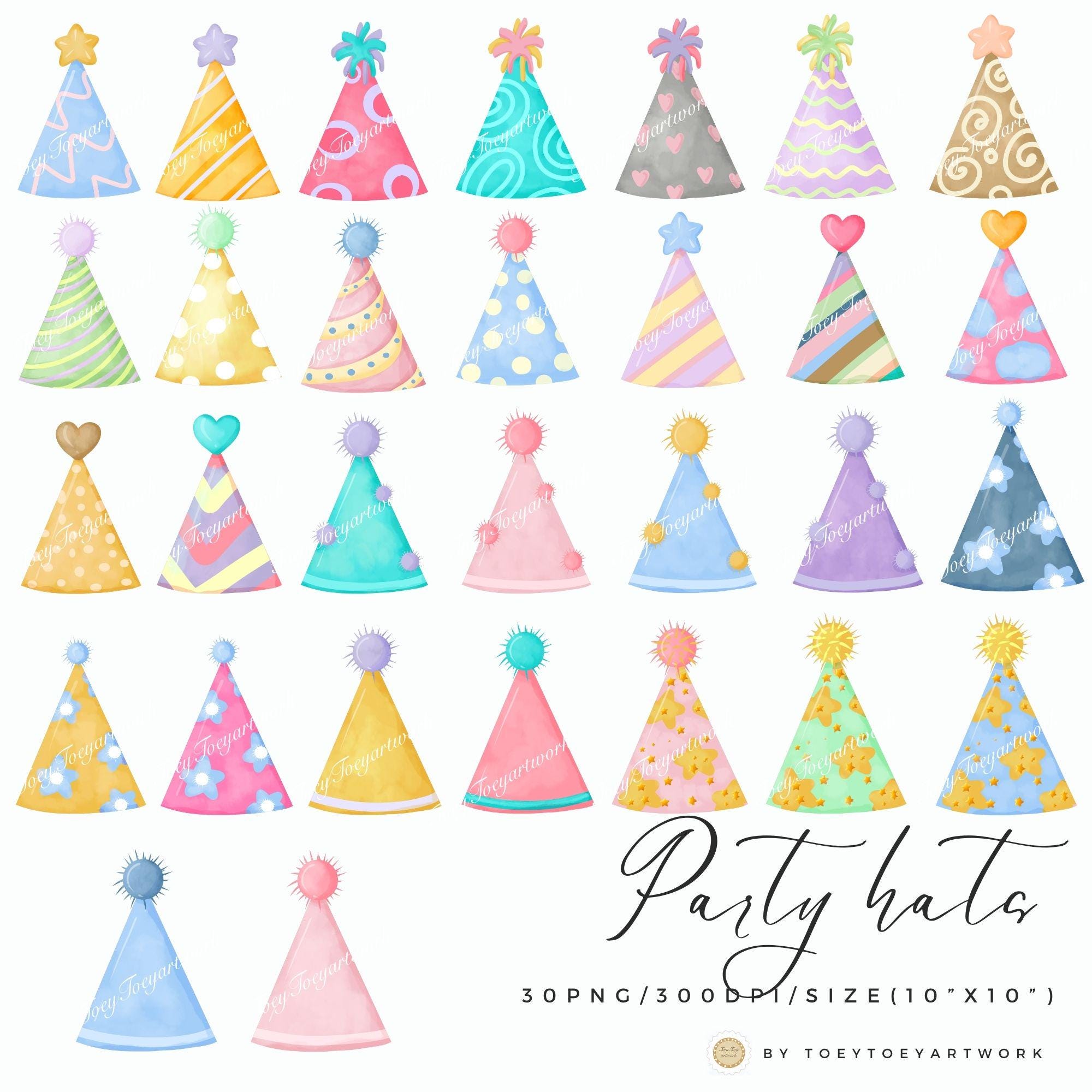 Watercolor Party Hats Clipart,party Hats,birthday Hats Clipart,colorful ...