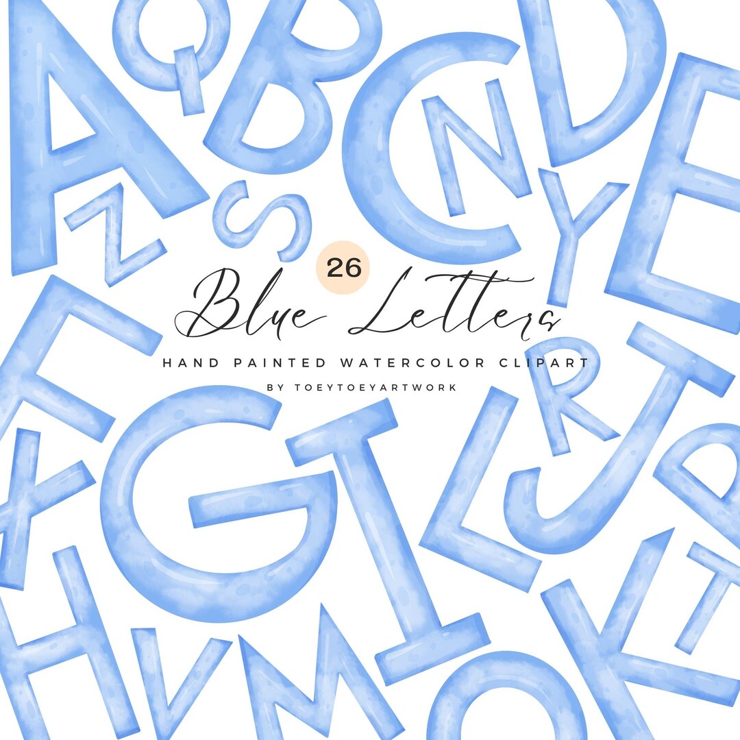 Watercolor Blue Letters,blue Alphabet Letters, Baby Shower,stationery ...