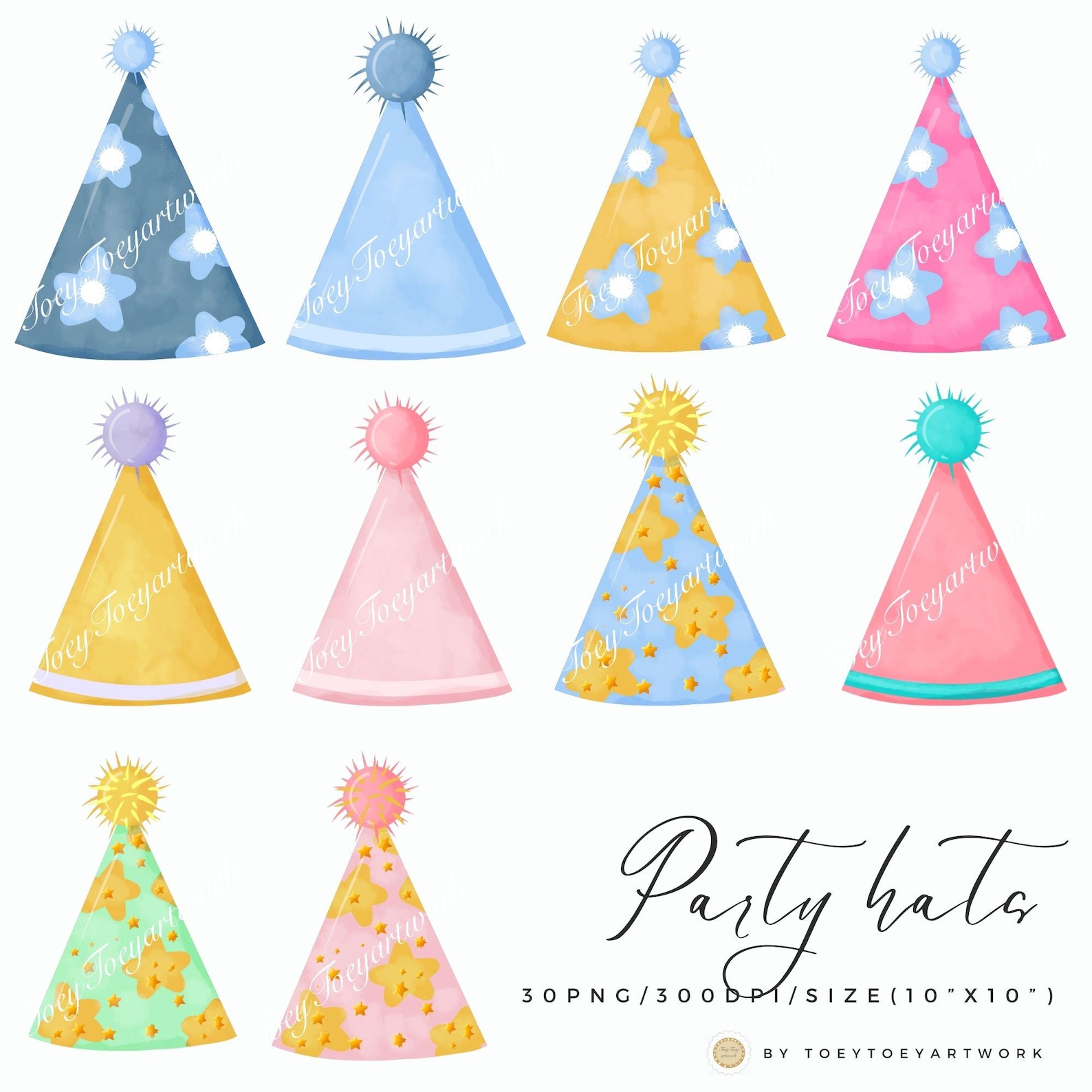 Watercolor Party Hats Clipart,party Hats,birthday Hats Clipart,colorful ...