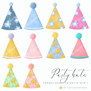 Watercolor Party Hats Clipart,party Hats,birthday Hats Clipart,colorful ...