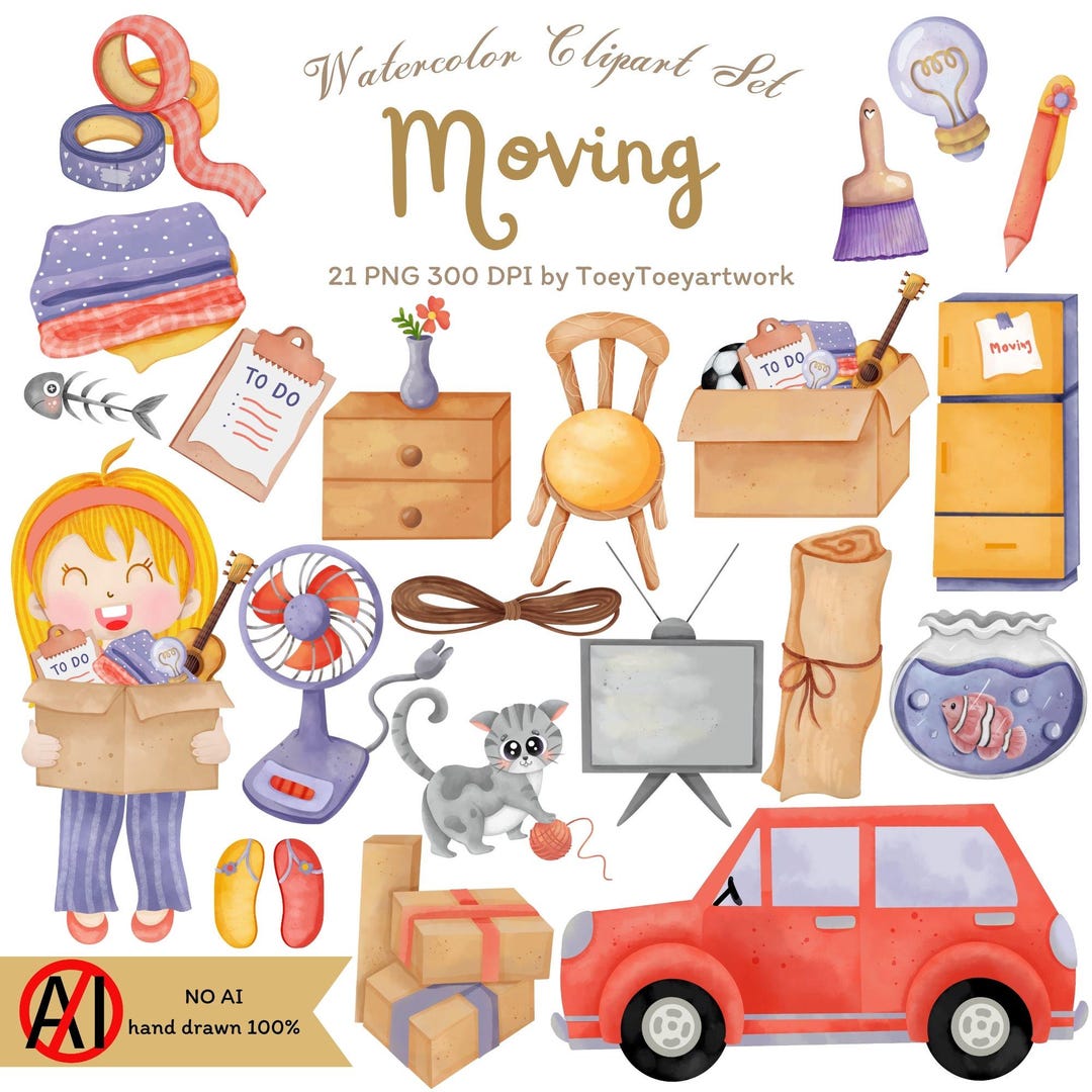 Watercolor Moving Clipart - Moving Day Clipart - Move Graphics - Moving ...