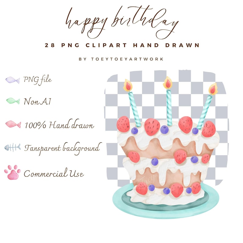 Watercolor Birthday Cat Clipart - Pastel Party Clipart - Cute Cats ...