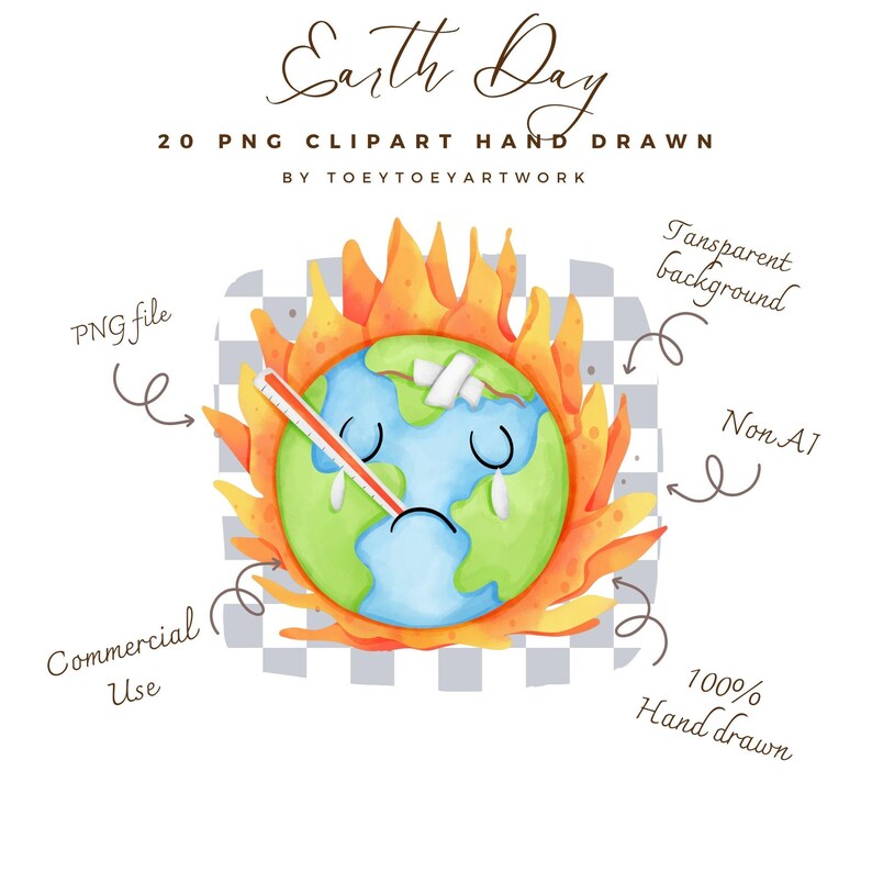 Watercolor Earth Day Clipart, Hand Drawn Environment PNG (commercial ...