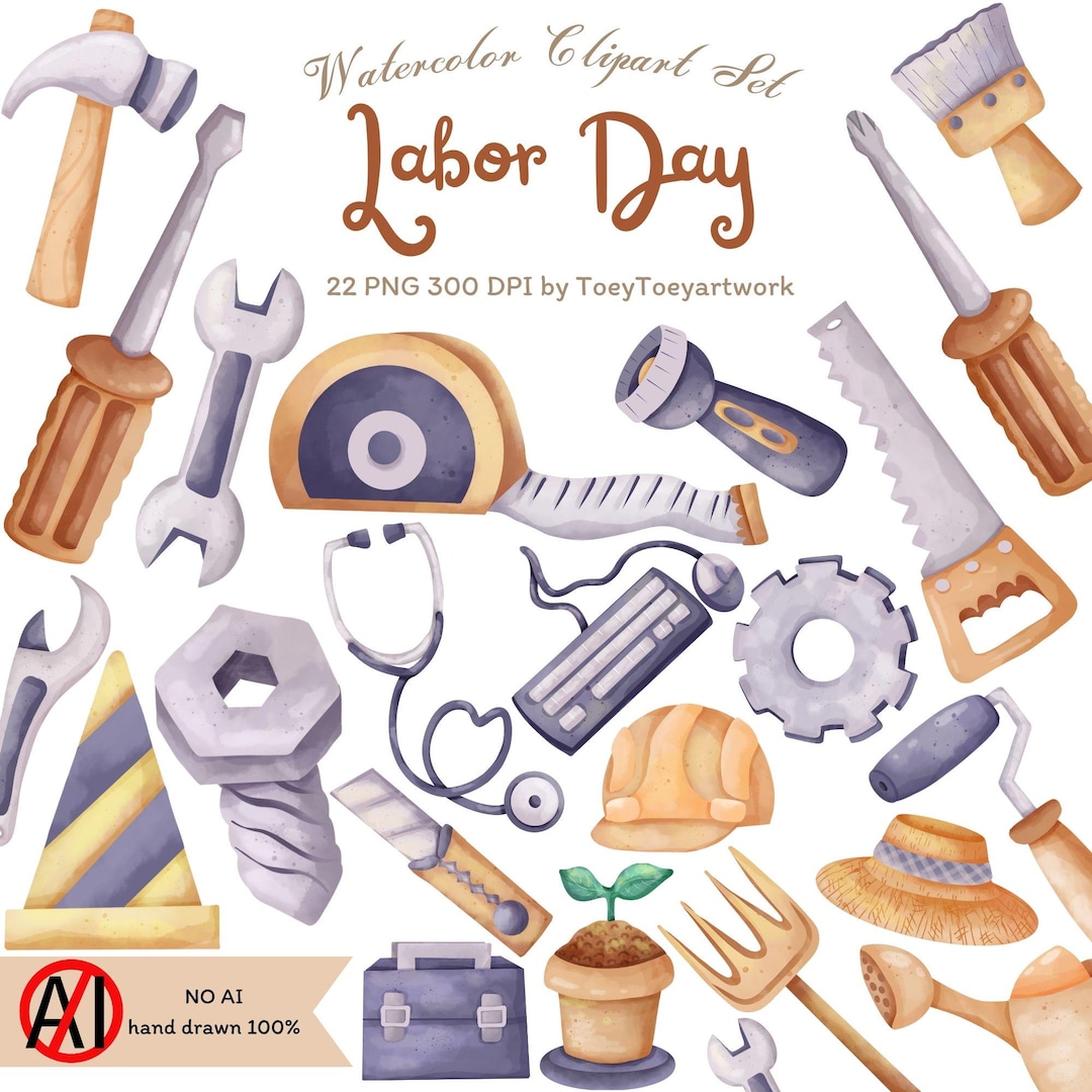 Watercolor Labor Day - Instant Download - Tools Clip Art - Watercolor ...
