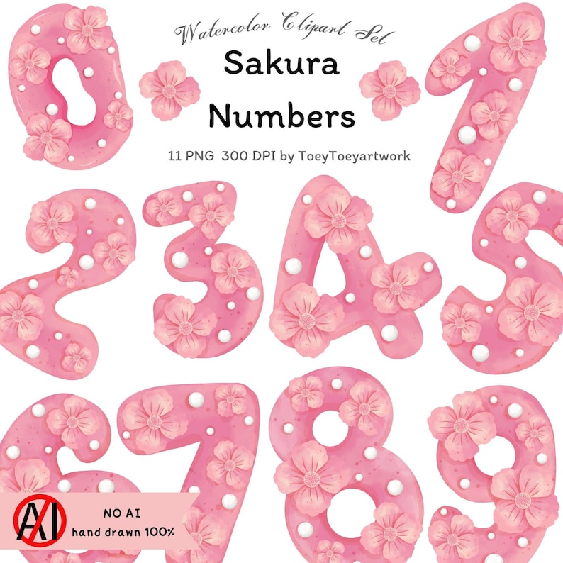 Watercolor Sakura Numbers Clipart,number Clipart,sakura,number,cherry ...