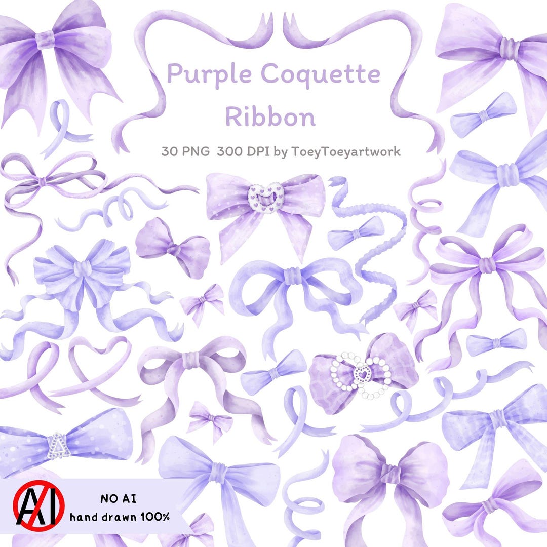 Watercolor Purple Ribbon Clipart, Coquette Bows (30 PNG) - Etsy