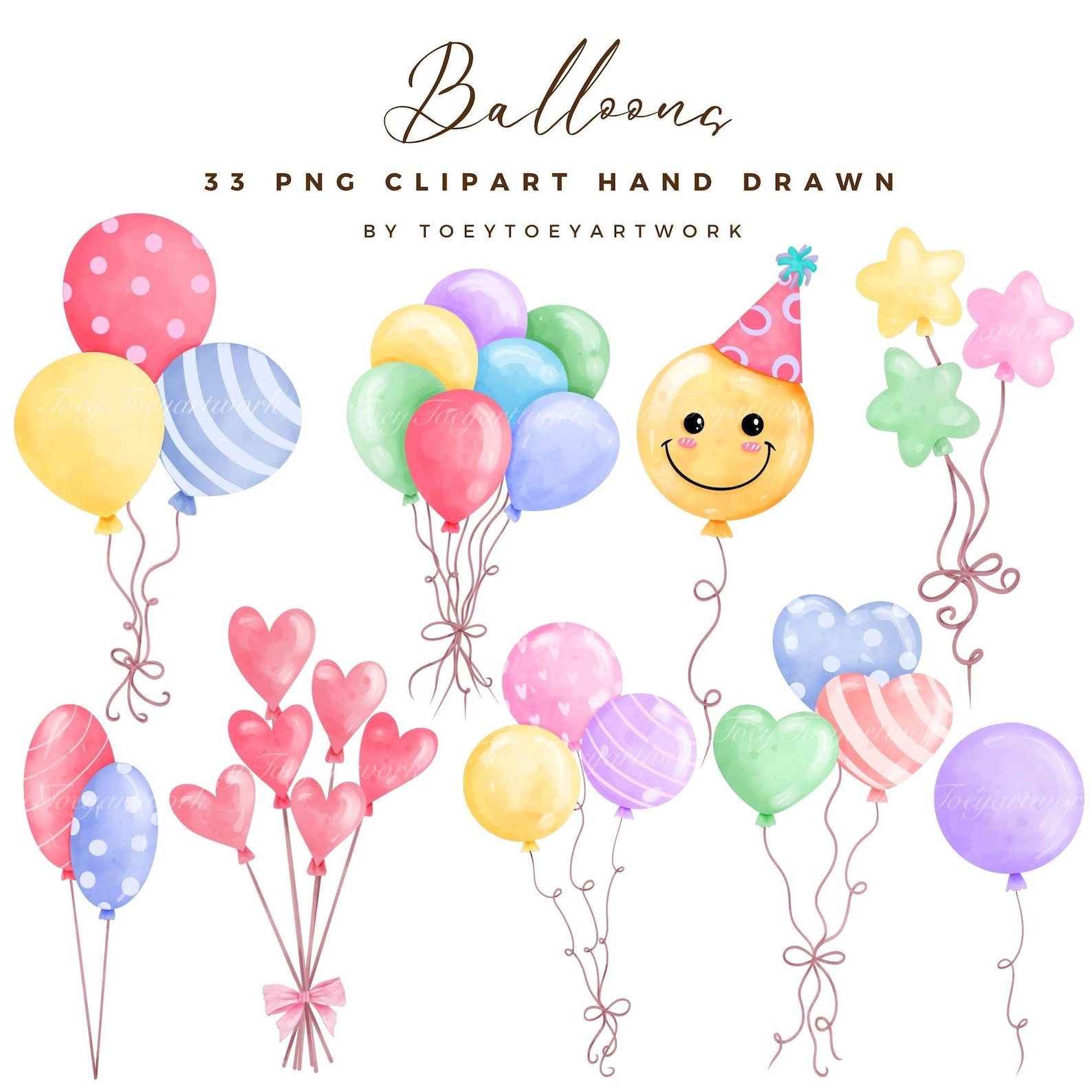Watercolor Balloons Clipart, Birthday Clipart, Balloons Clipart ...