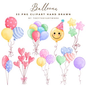 Watercolor Balloons Clipart, Birthday Clipart, Balloons Clipart ...