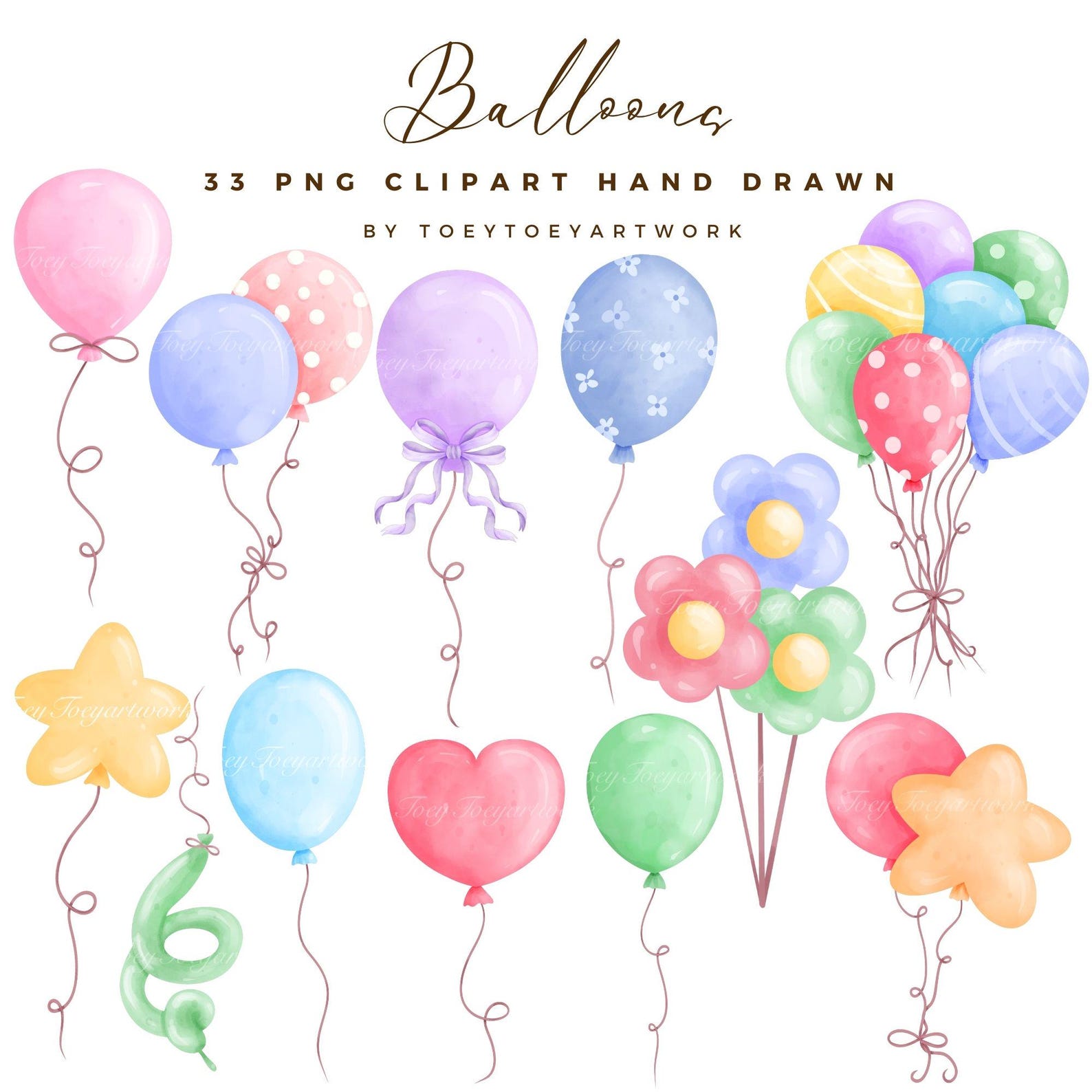 Watercolor Balloons Clipart, Birthday Clipart, Balloons Clipart ...