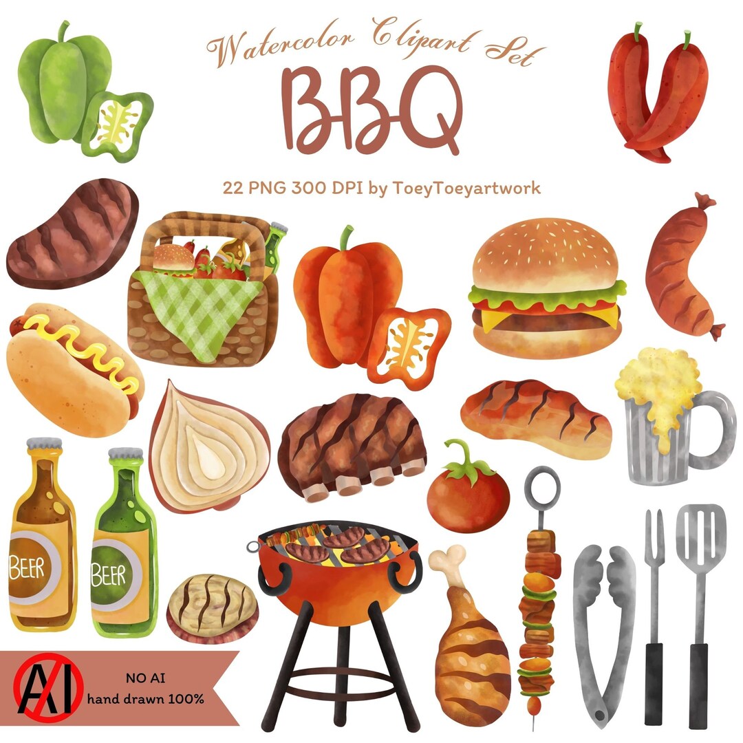 Watercolor BBQ Clipart BBQ Clipart Hot Dog Illustrations Instant ...
