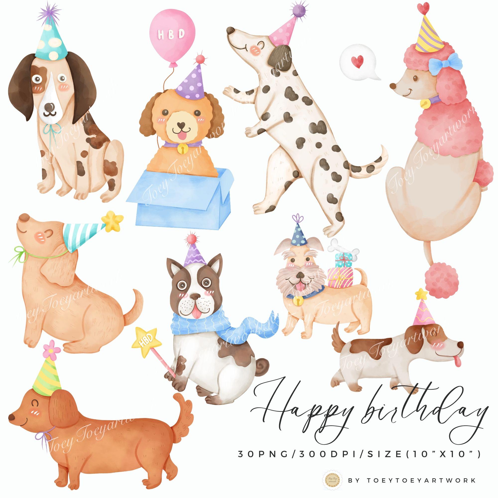 Watercolor Birthday Dogs Clip Art,birthday Dogs,cute Dog,birthday Party ...