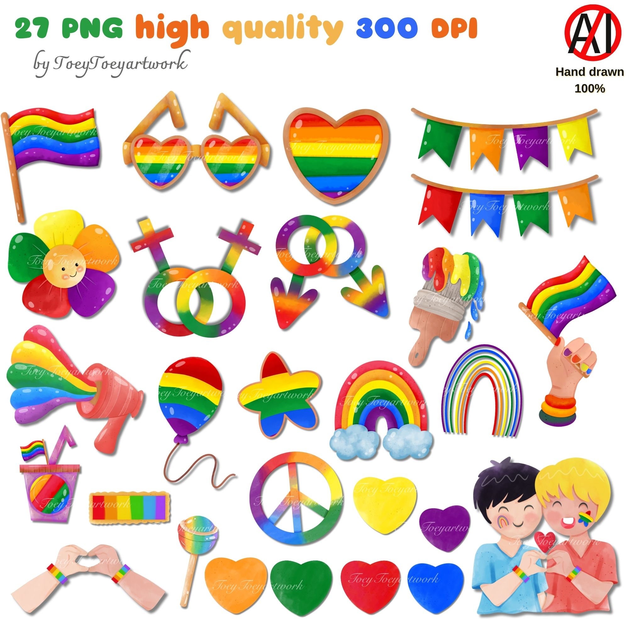 Watercolor Pride Month Clipart Instant Download Rainbow Flag Art ...