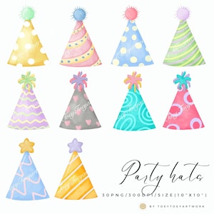 Watercolor Party Hats Clipart,party Hats,birthday Hats Clipart,colorful ...
