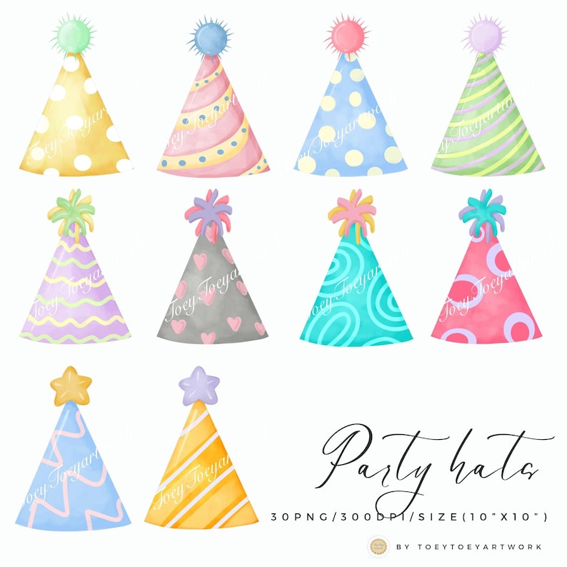 Watercolor Party Hats Clipart,party Hats,birthday Hats Clipart,colorful ...