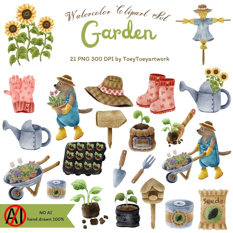 Watercolor Set of Digital Art Garden Clipart Set 100% Hand Drawn - Etsy