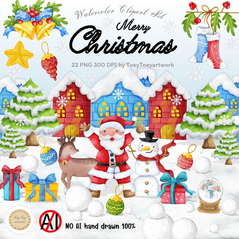 Watercolor Christmas Clipart, Santa, Snowman (instant Download) - Etsy