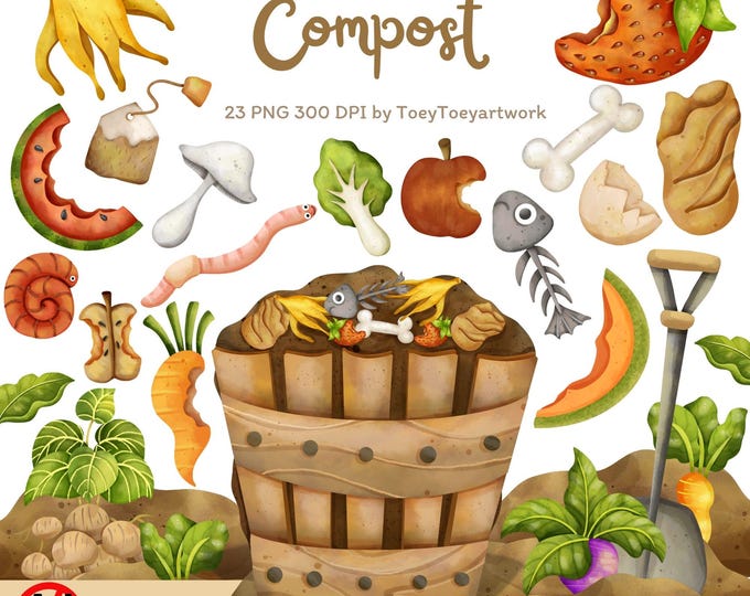 16 Compost Heap Clipart Watercolor, PNG, SVG, JPG, Eco-friendly, Garden ...