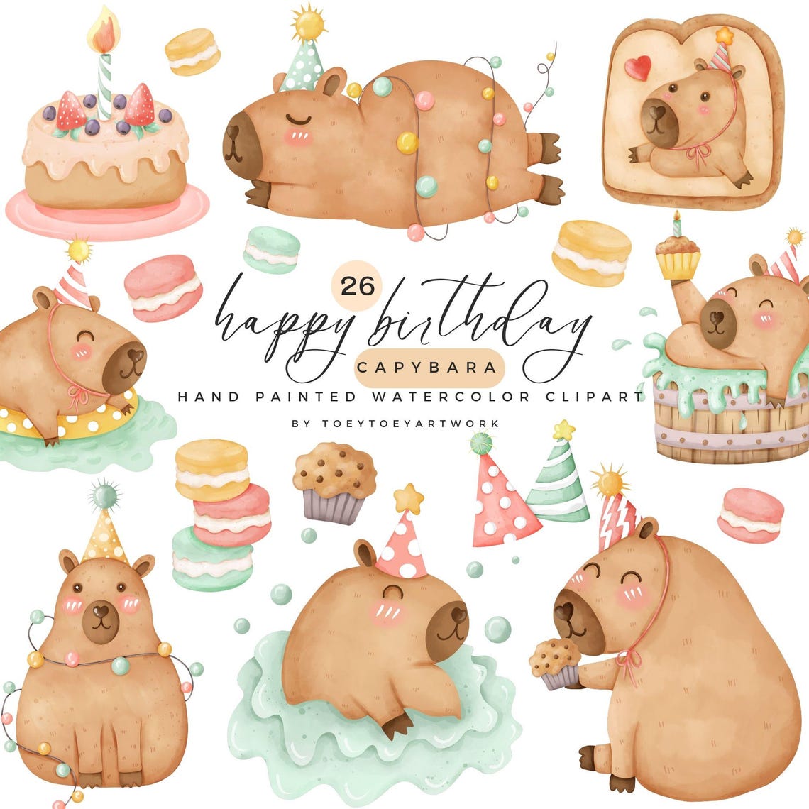Watercolor Capybara Clipart,happy Birthday,capybara,cute Capybara Png ...